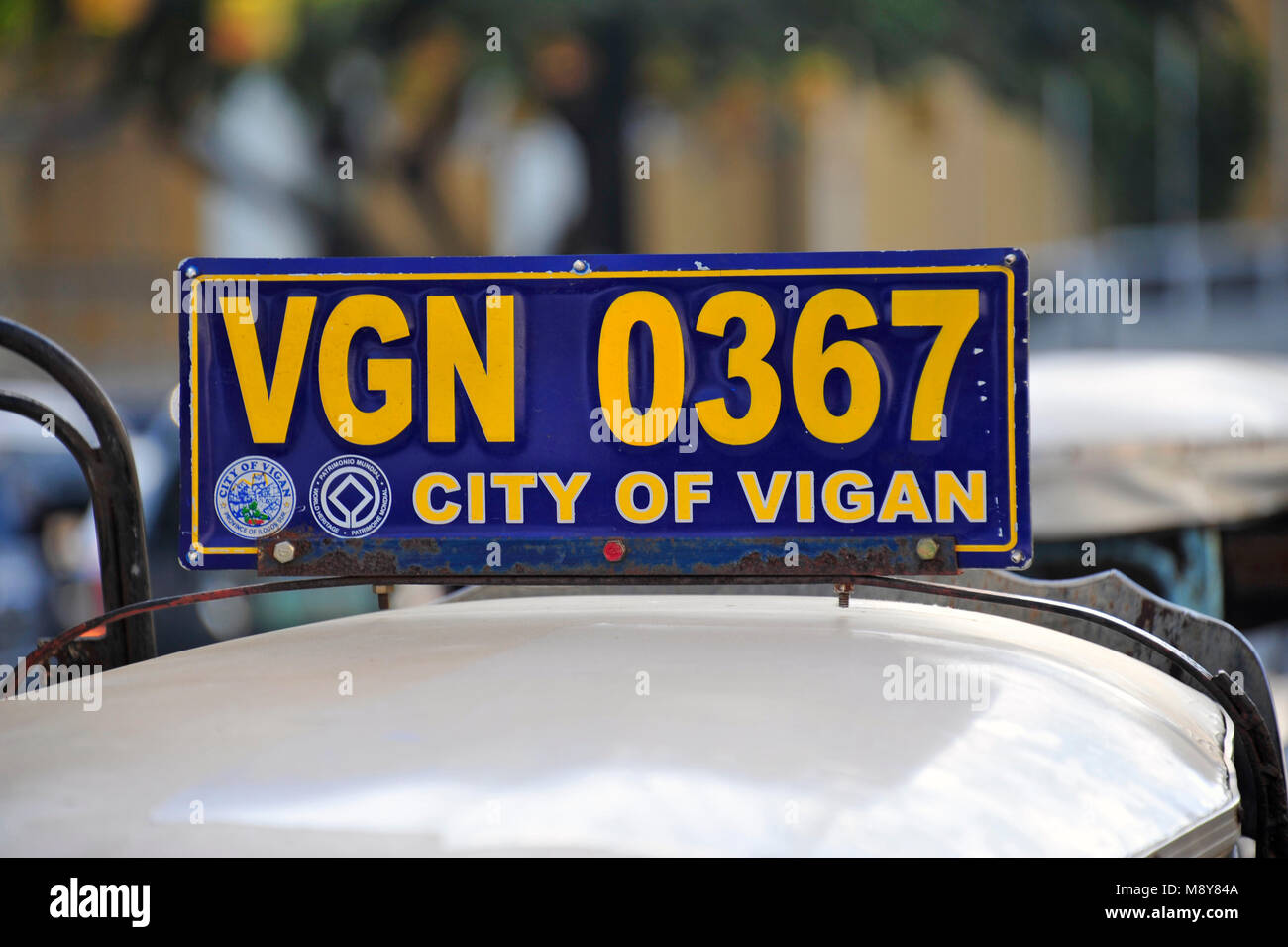 Registration sign on a taxi in Vigan city, Ilocos Sur, Philippines ...