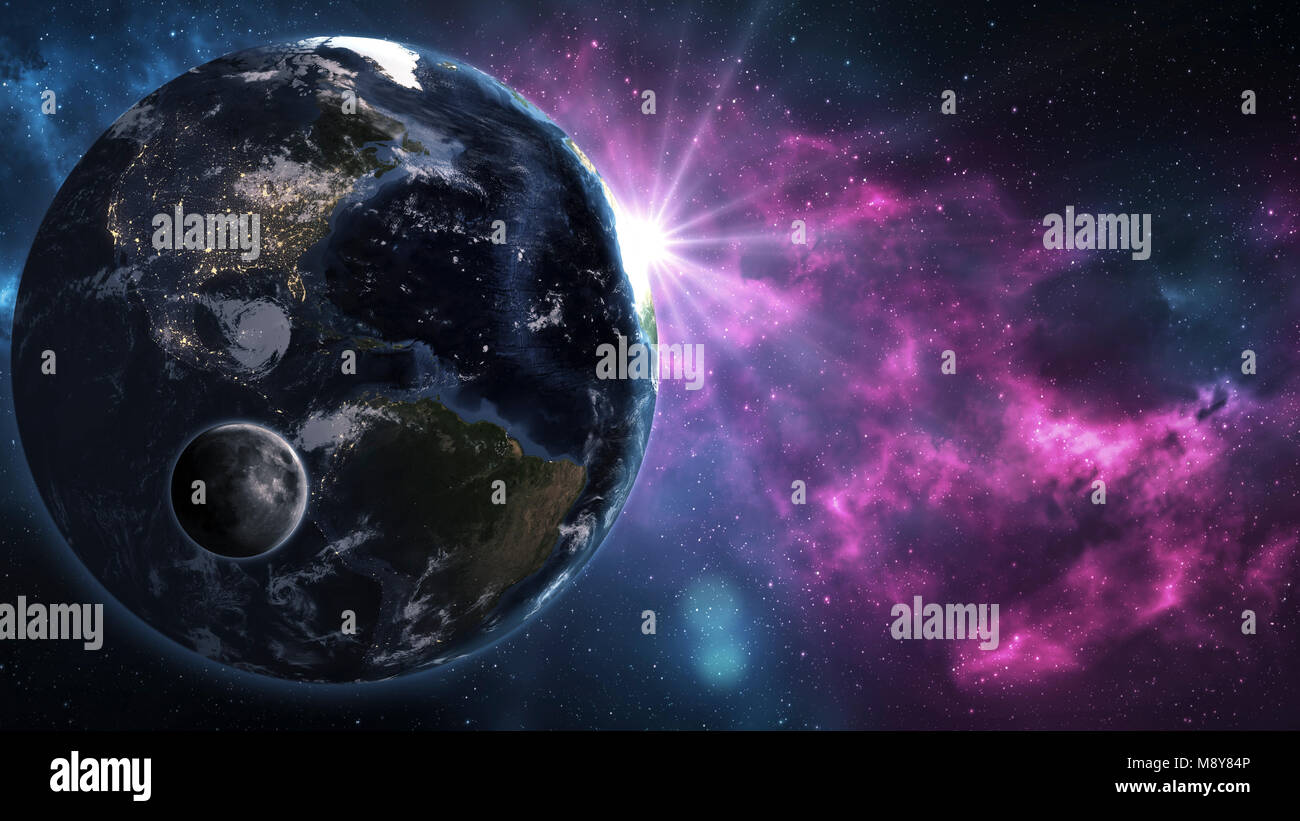 The image of the sun , moon and World from space. Elements of this ...