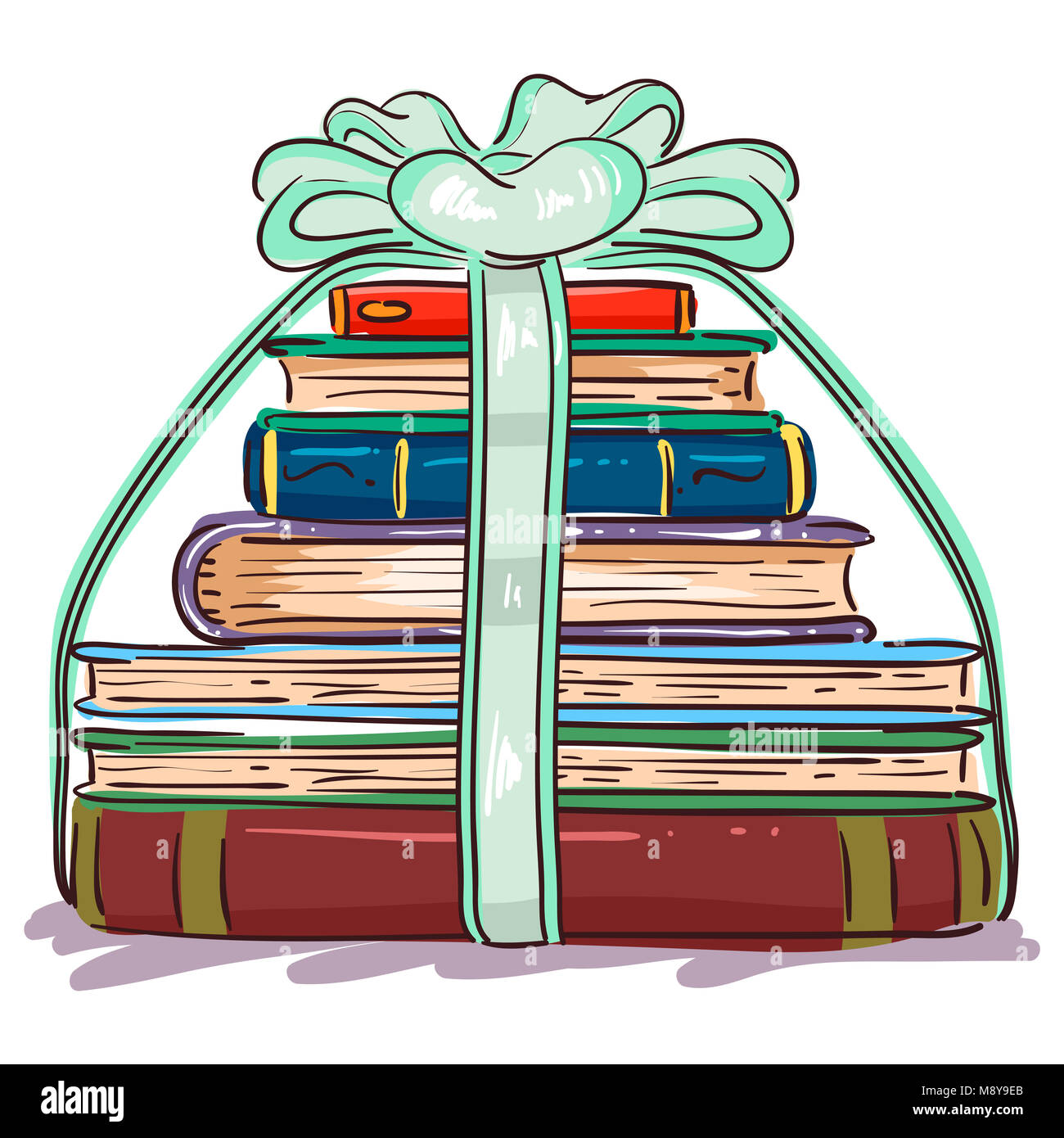 Illustration of Stack of Books wrapped with Ribbon Stock Photo - Alamy