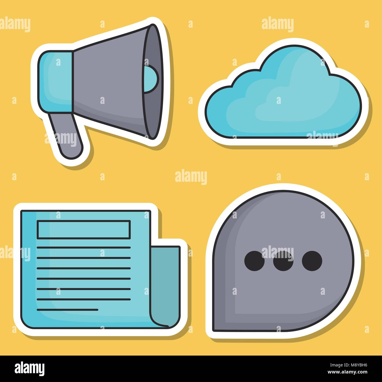 communication related icons over yellow background colorful design ...