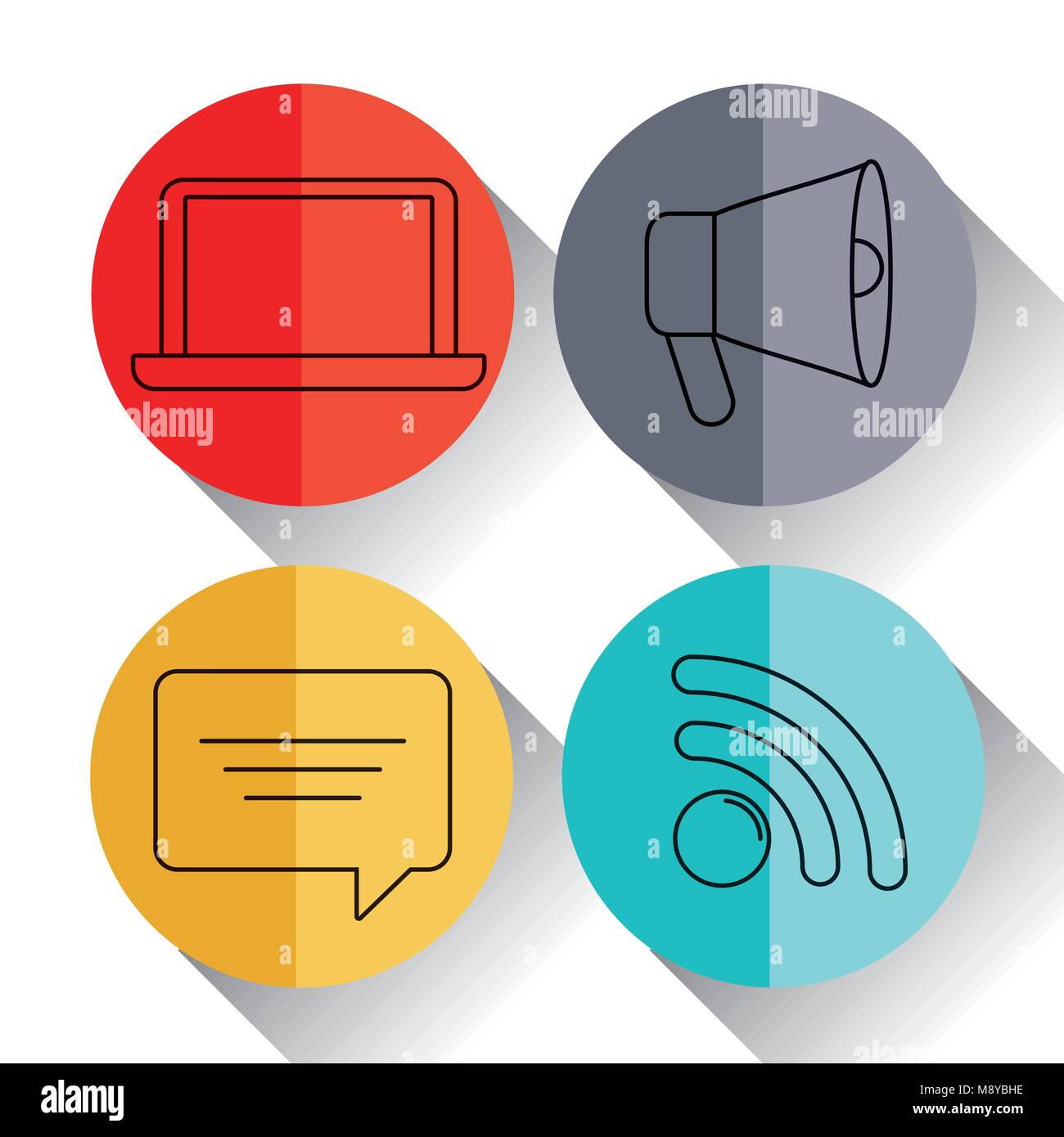 communication related icons over colorful circles and white background ...