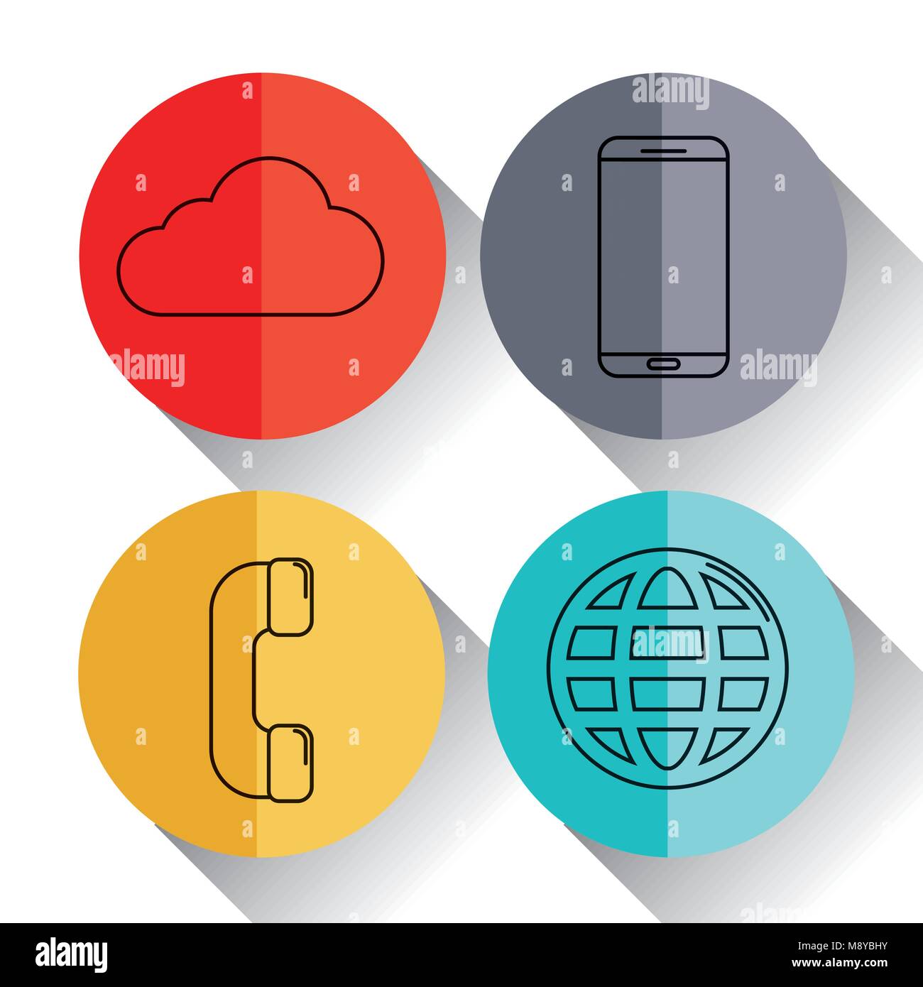 communication related icons over colorful circles and white background ...