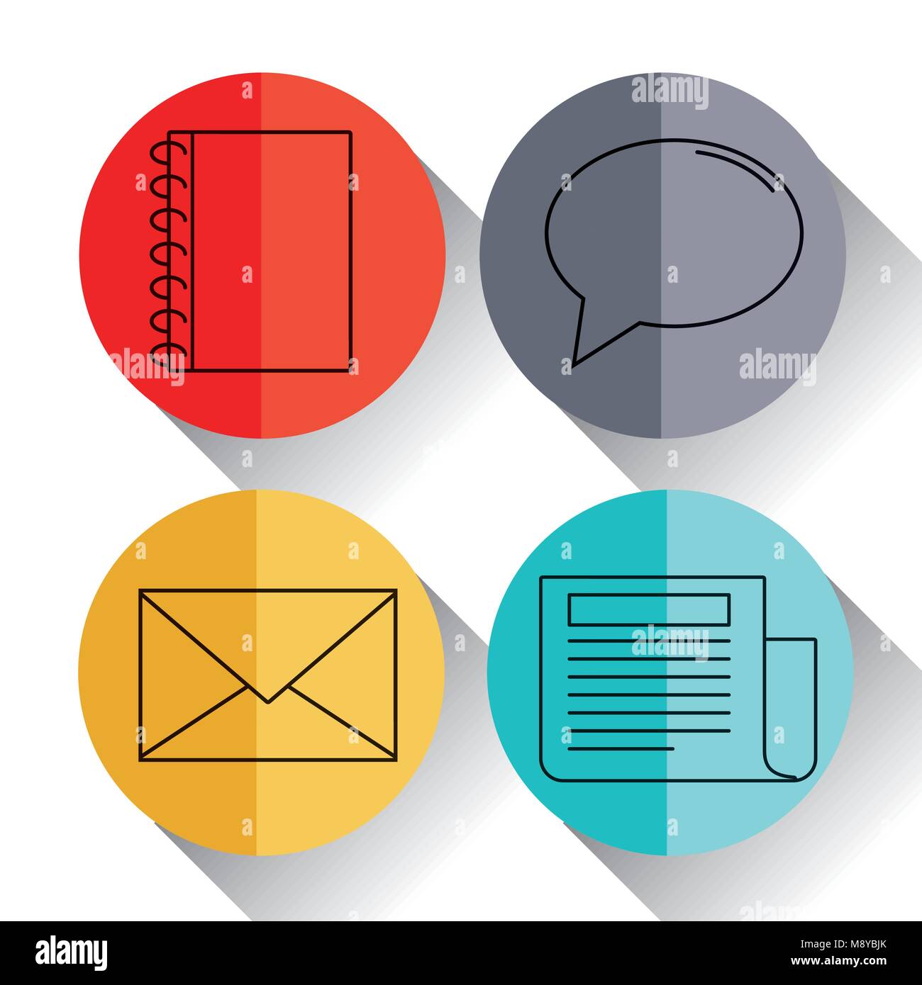 communication related icons over colorful circles and white background ...