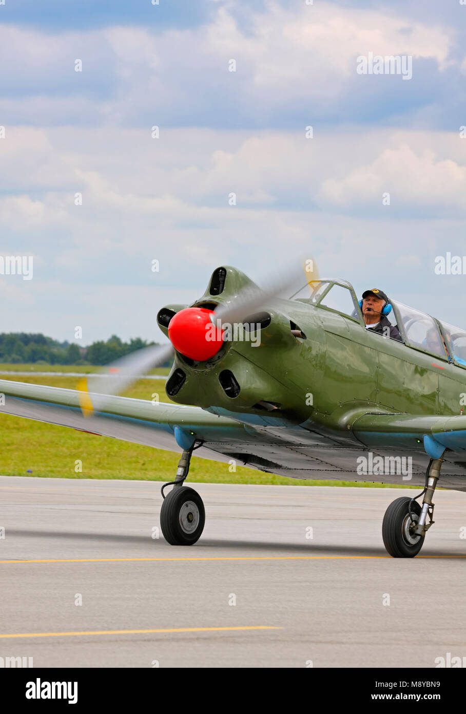 The Polish Air Force Yakovlev Yak-18T (Jak-18; "Max") on runway during ...