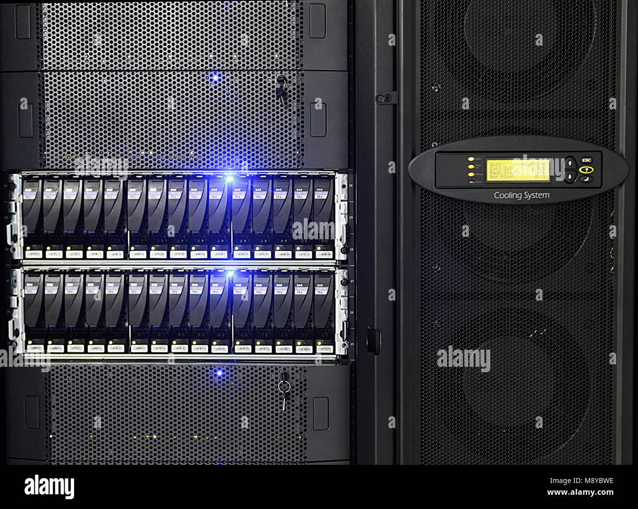 Server Network servers in a data center. Clarion storage on rack 19u ...