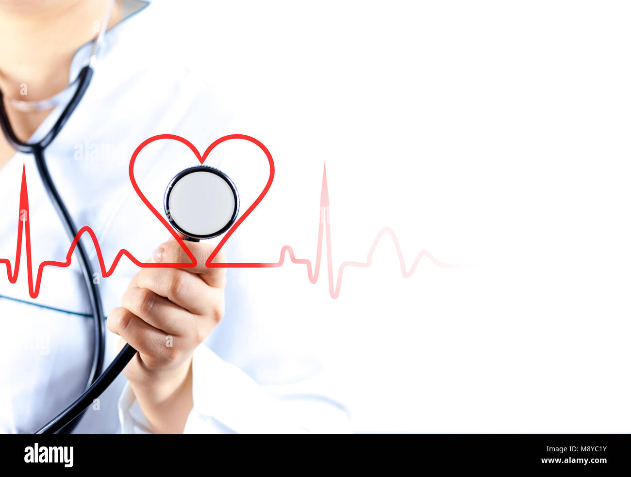 Red heart with stethoscope ecg line hi-res stock photography and images ...