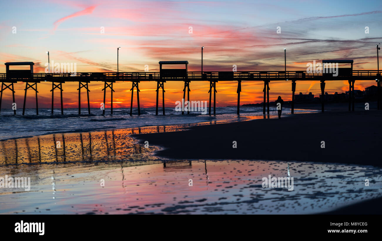 Sunset at the north carolina beach with atlantic beach pier and sunrise ...