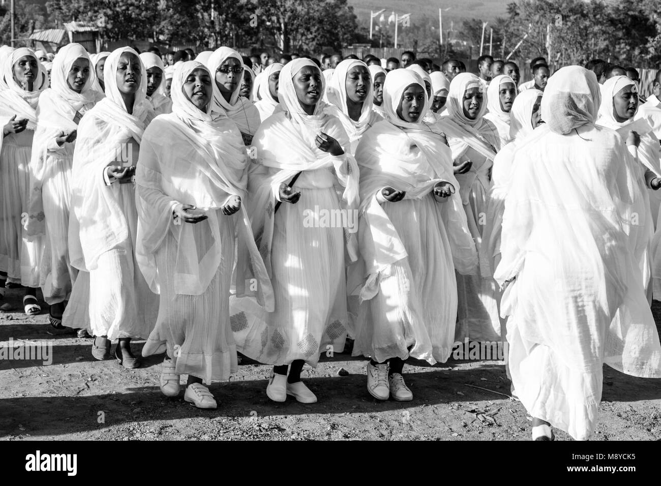 A Procession Of Ethiopian Orthodox Christians Arrive At The Jan Meda ...