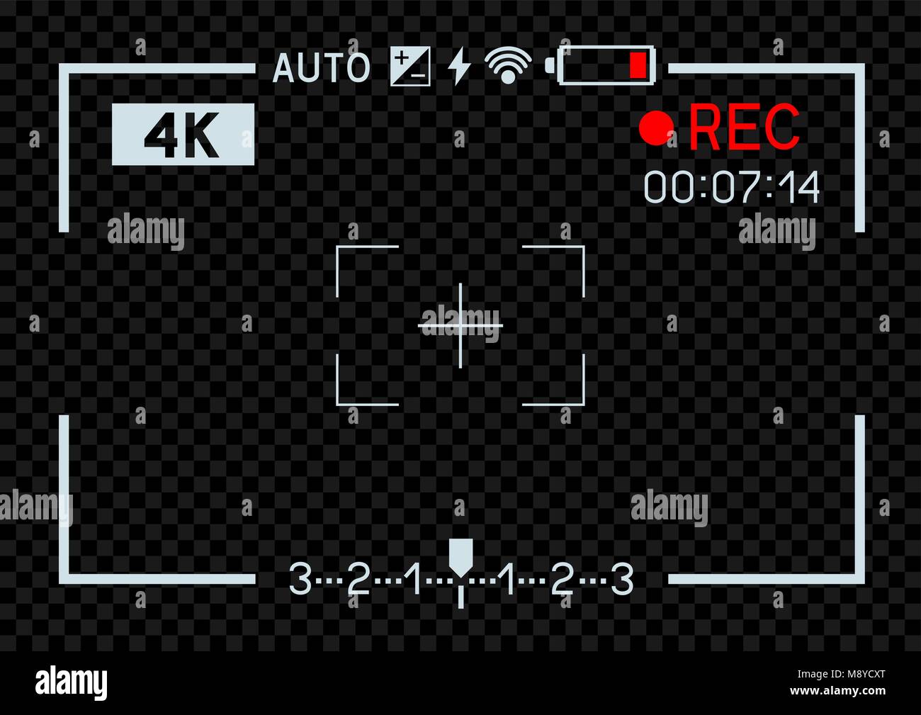 4K resolution video camera rec viewfinder aperture hole on transparent ...