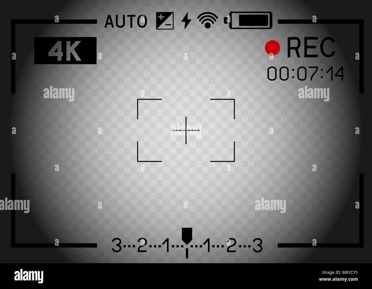 4K resolution video camera rec viewfinder aperture hole on transparent ...