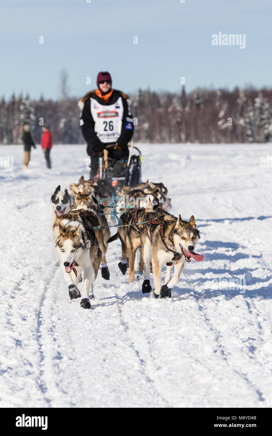 Musher Allen Moore after the restart in Willow of the 46th Iditarod ...