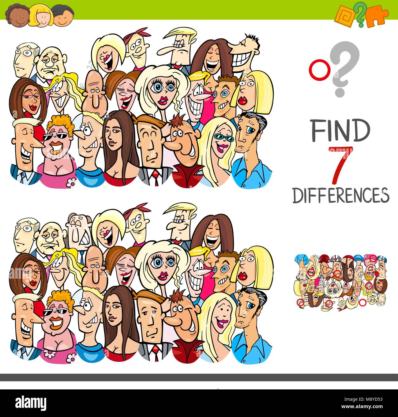 Cartoon Illustration of Finding Seven Differences Between Pictures ...