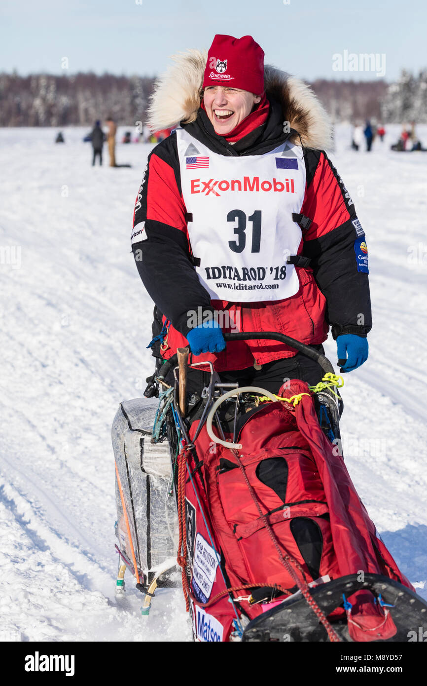 Musher Aliy Zirkle after the restart in Willow of the 46th Iditarod ...