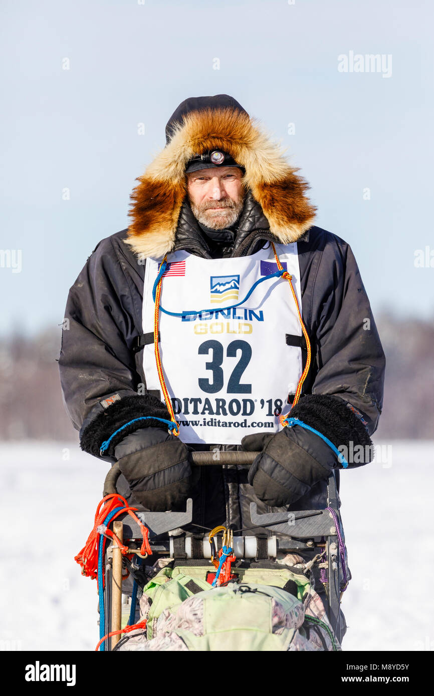 Musher Jim Lanier after the restart in Willow of the 46th Iditarod ...