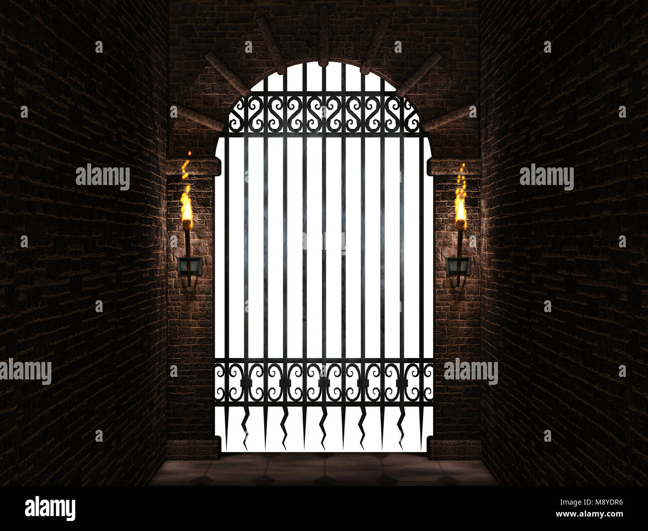 Arch with iron gate isolated Stock Photo - Alamy