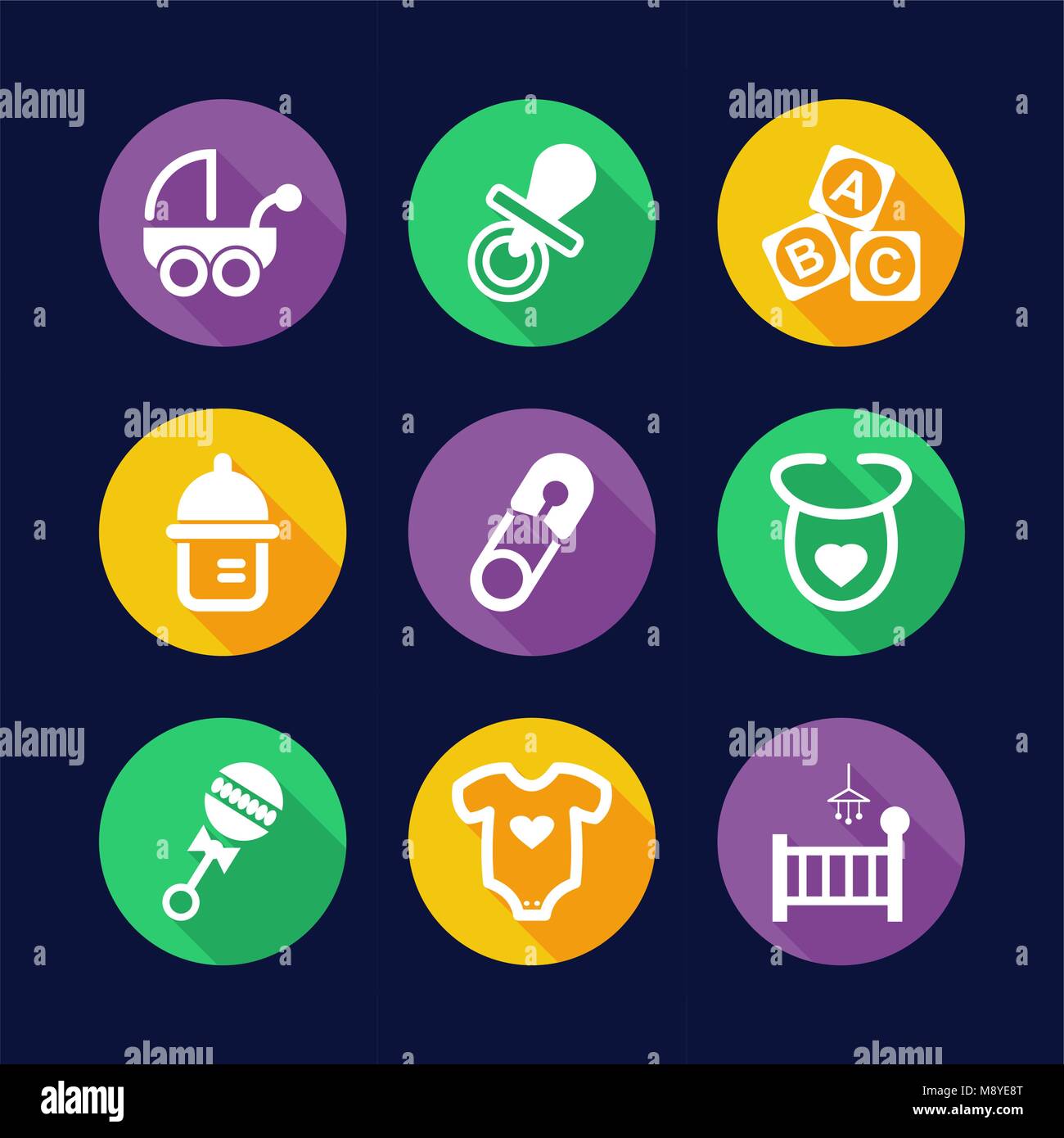 Baby Stuff Icons Flat Design Circle Stock Vector Image & Art - Alamy