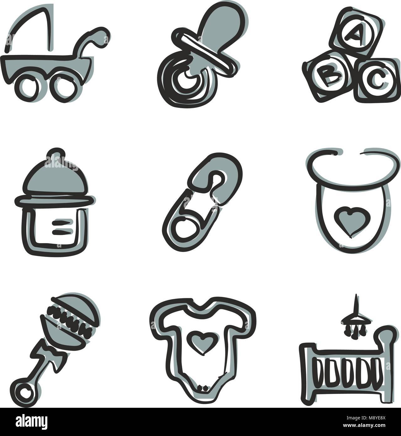 Baby Stuff Icons Freehand 2 Color Stock Vector Image & Art - Alamy