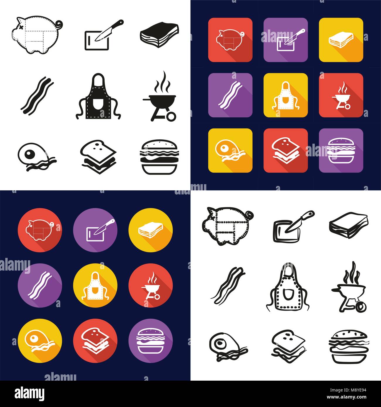 Bacon All in One Icons Black & White Color Flat Design Freehand Set Stock Vector Image & Art - Alamy