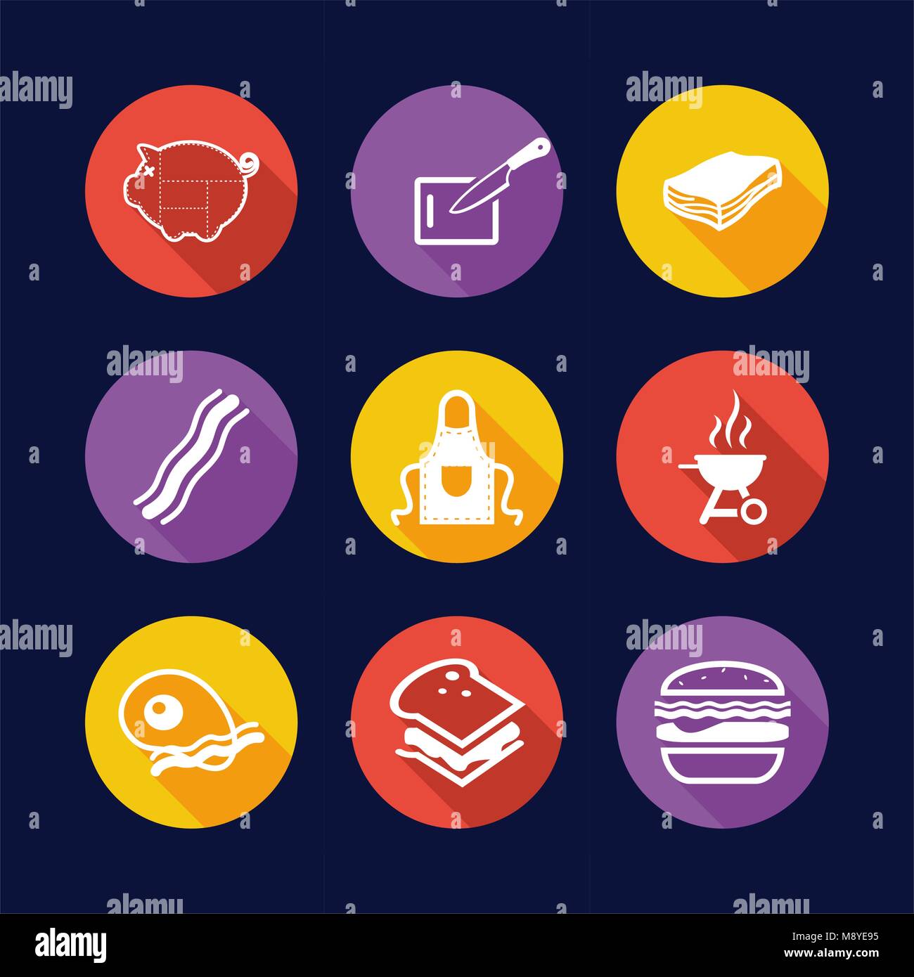 Bacon Icons Flat Design Circle Stock Vector Image & Art - Alamy