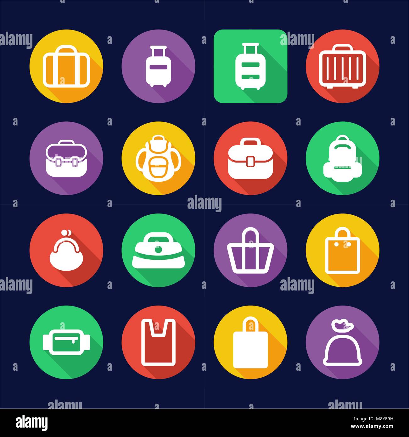 Bag Icons Flat Design Circle Stock Vector Image & Art - Alamy