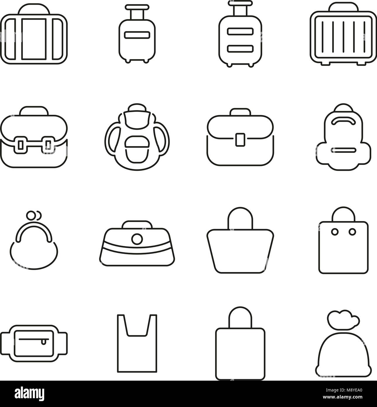 Bag or Purse or Case Icons Thin Line Vector Illustration Set Stock ...