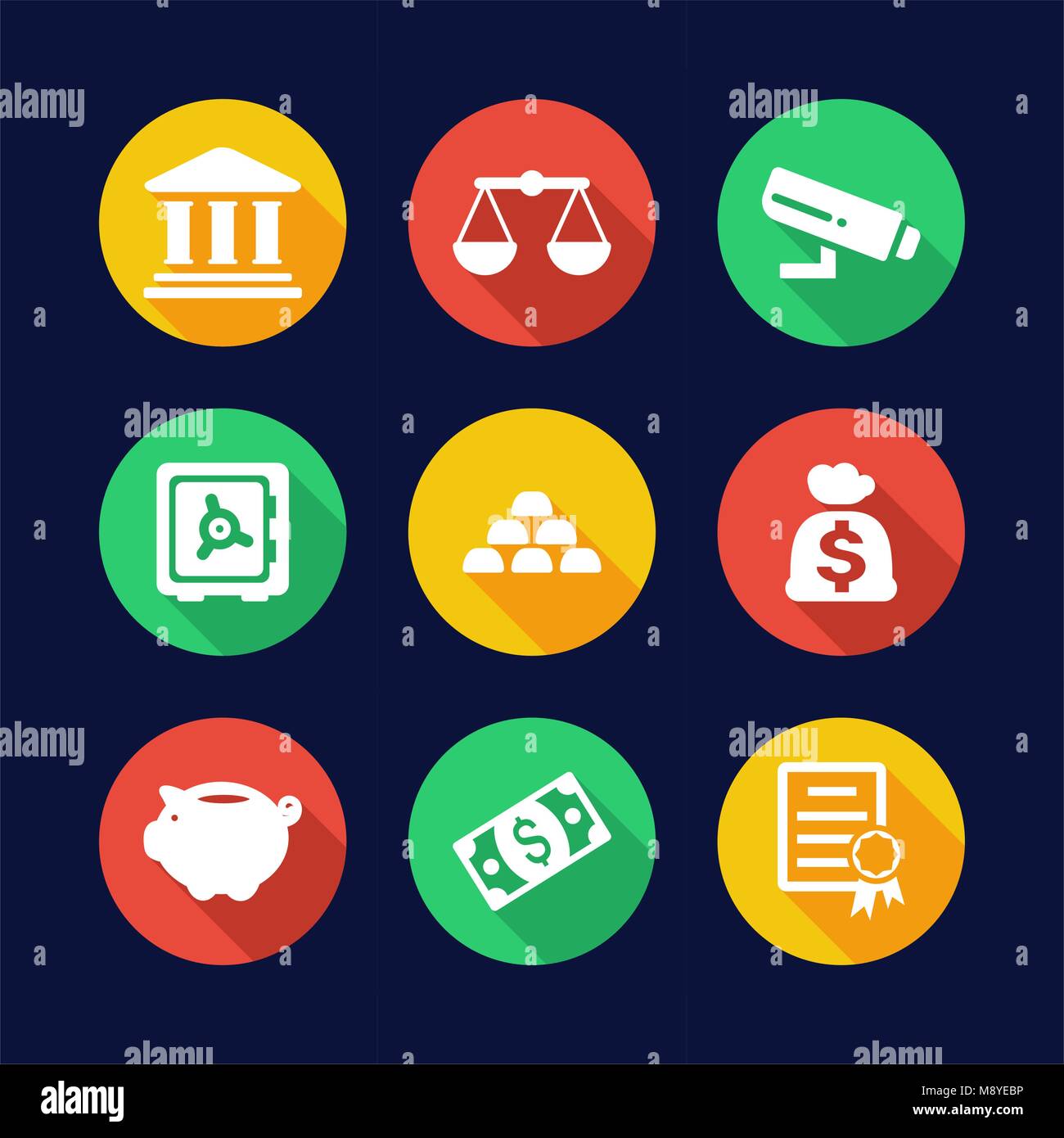 Bank Icons Flat Design Circle Stock Vector Image & Art - Alamy
