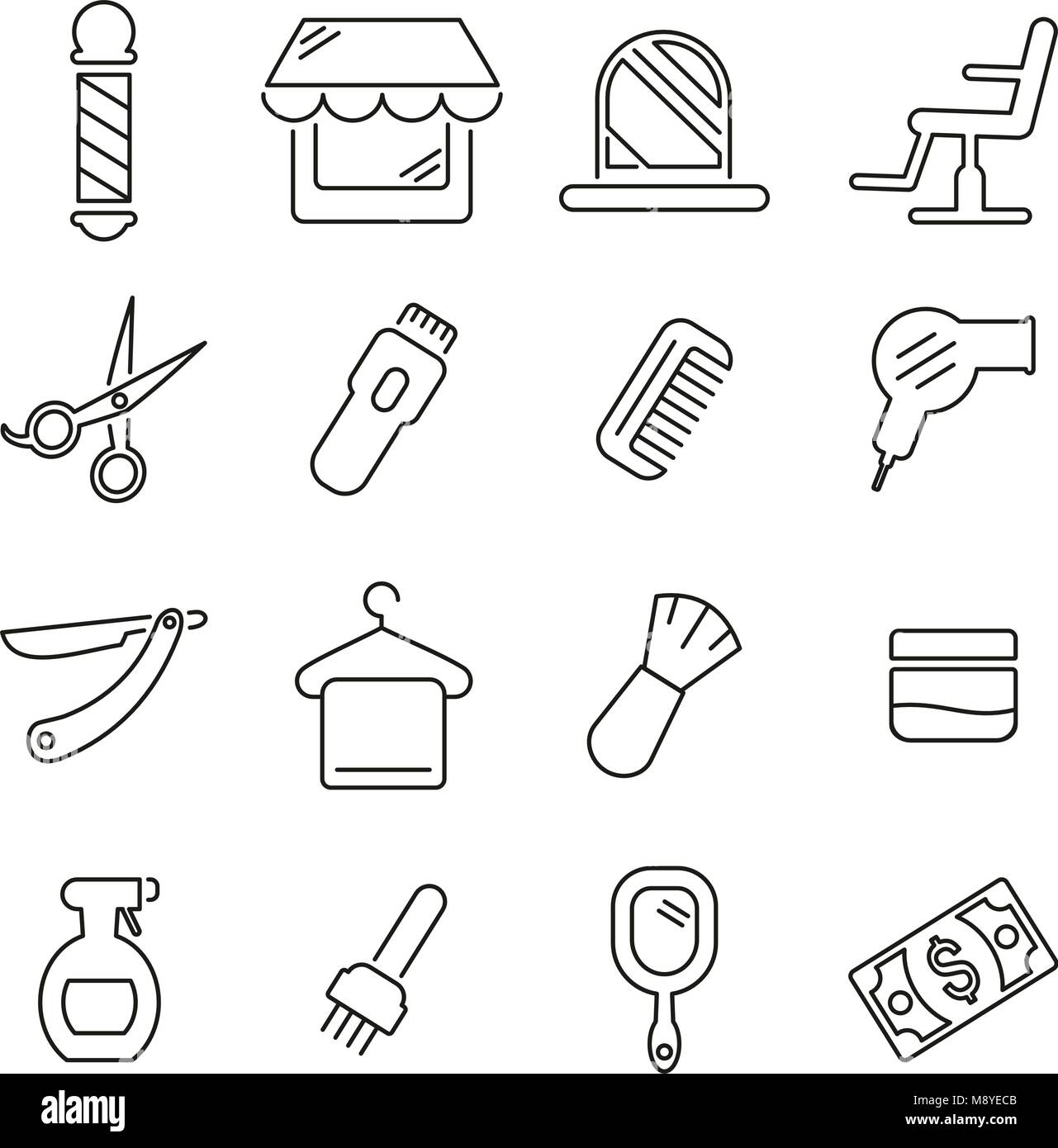 Barber Shop & Barber Equipment Icons Thin Line Vector Illustration Set ...