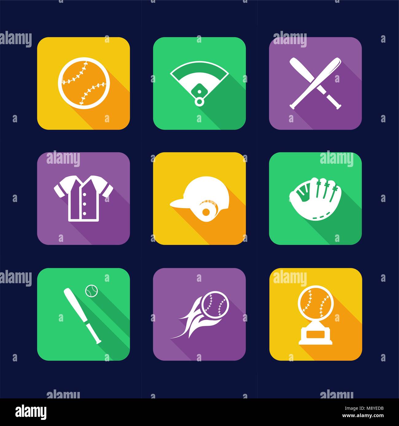 Baseball Icons Flat Design Stock Vector Image & Art - Alamy