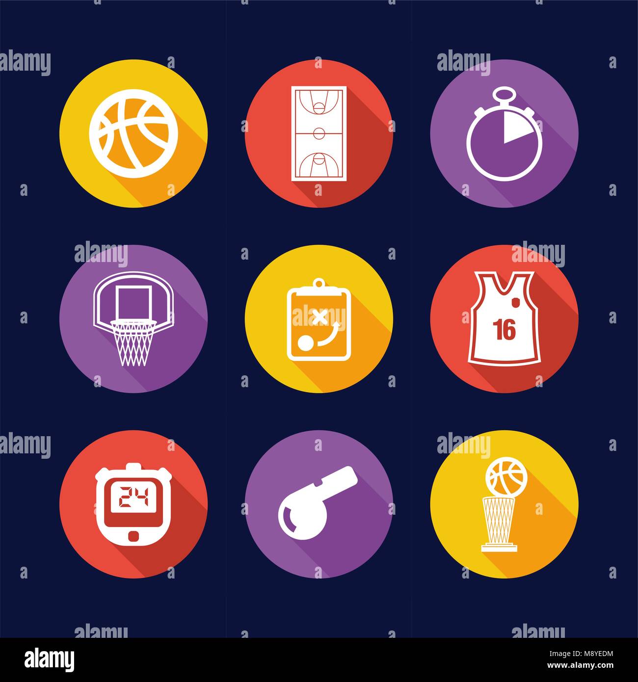 Basketball Icons Flat Design Circle Stock Vector Image & Art - Alamy