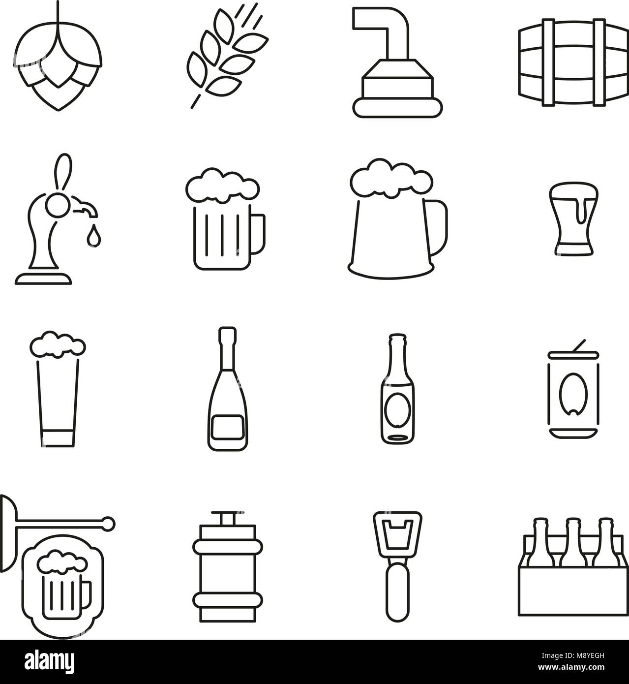 Beer Making or Brewery Equipment Icons Thin Line Vector Illustration ...