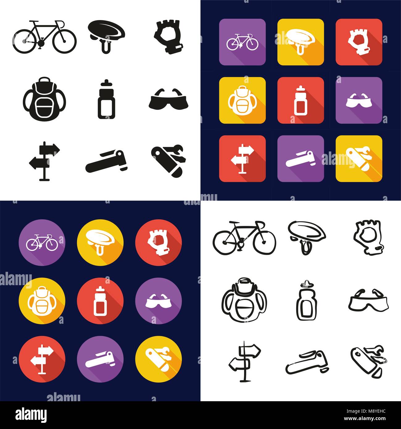 Biking All in One Icons Black & White Color Flat Design Freehand Set Stock Vector Image & Art ...