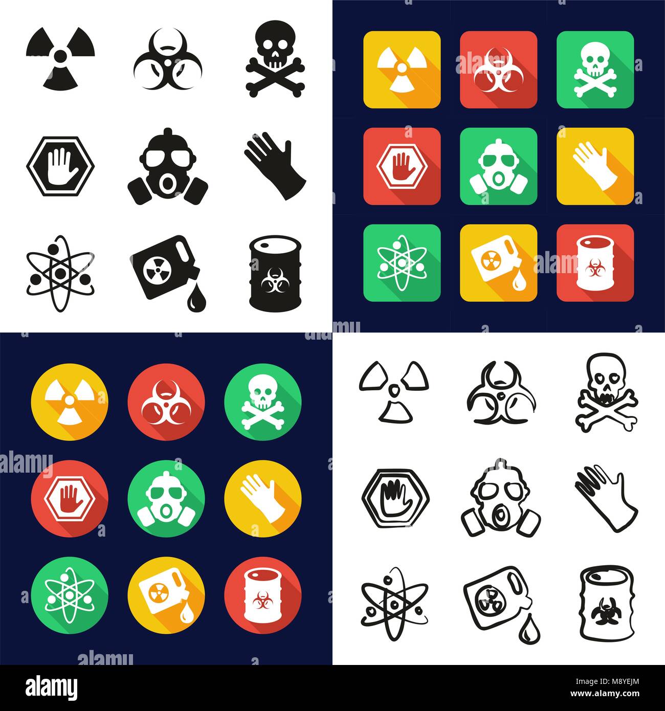 Biohazard All in One Icons Black & White Color Flat Design Freehand Set ...