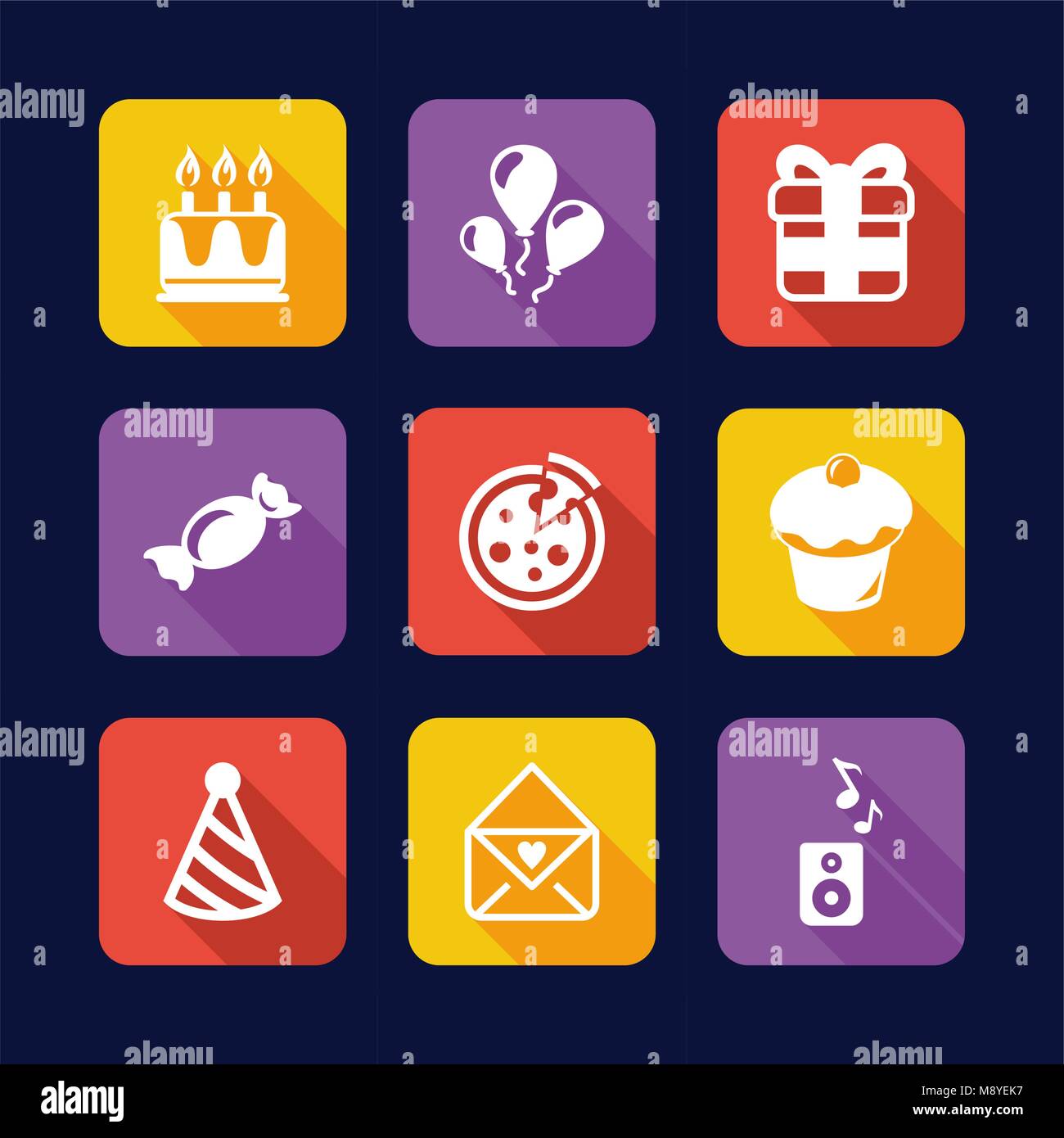 Birthday Icons Flat Design Stock Vector Image & Art - Alamy