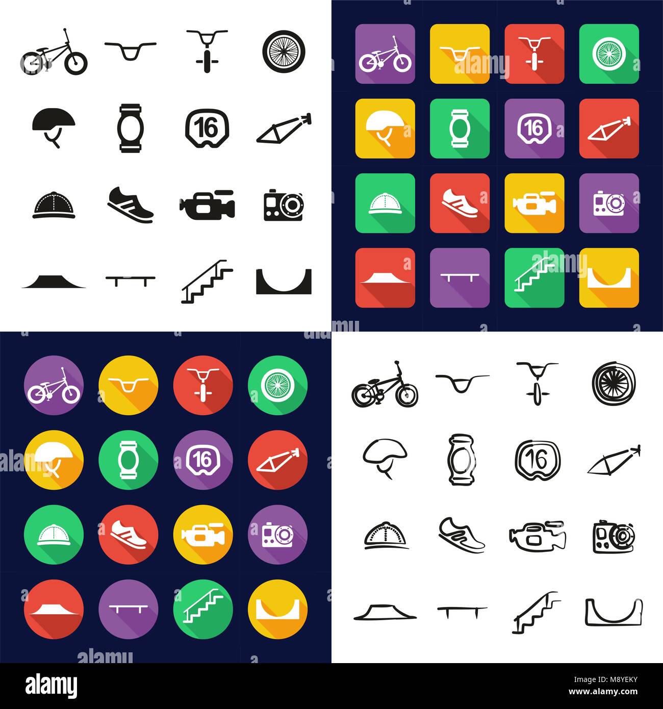 BMX All in One Icons Black & White Color Flat Design Freehand Set Stock Vector Image & Art - Alamy