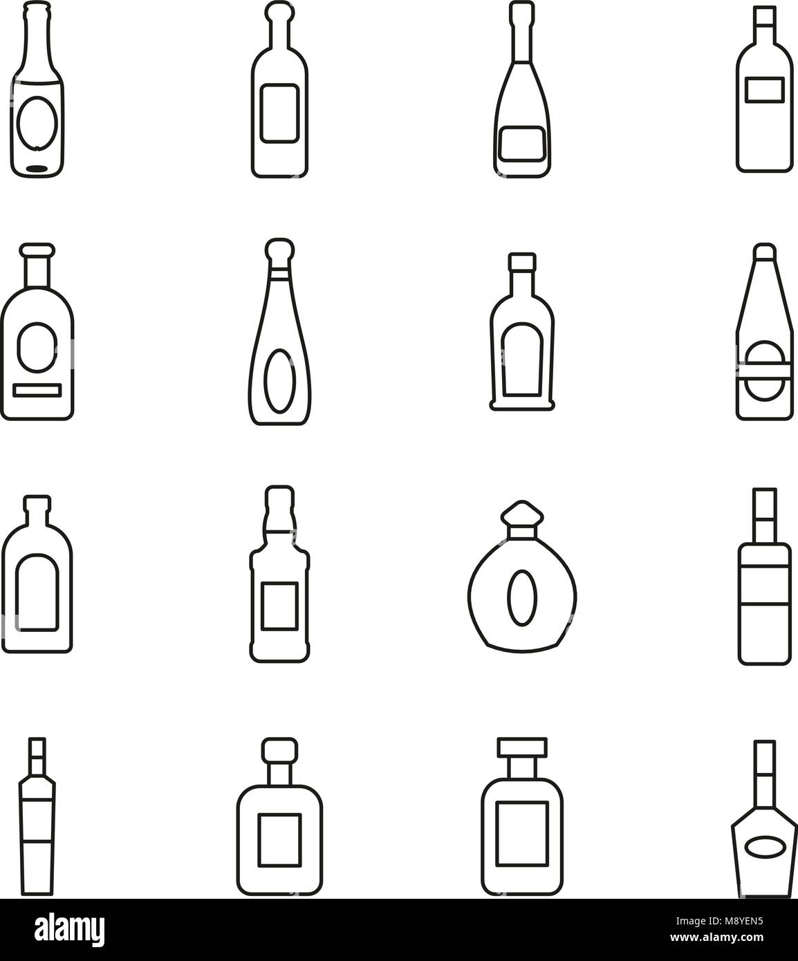 Bottle or Glass Bottle or Liquor Bottle Icons Thin Line Vector Illustration Set Stock Vector ...