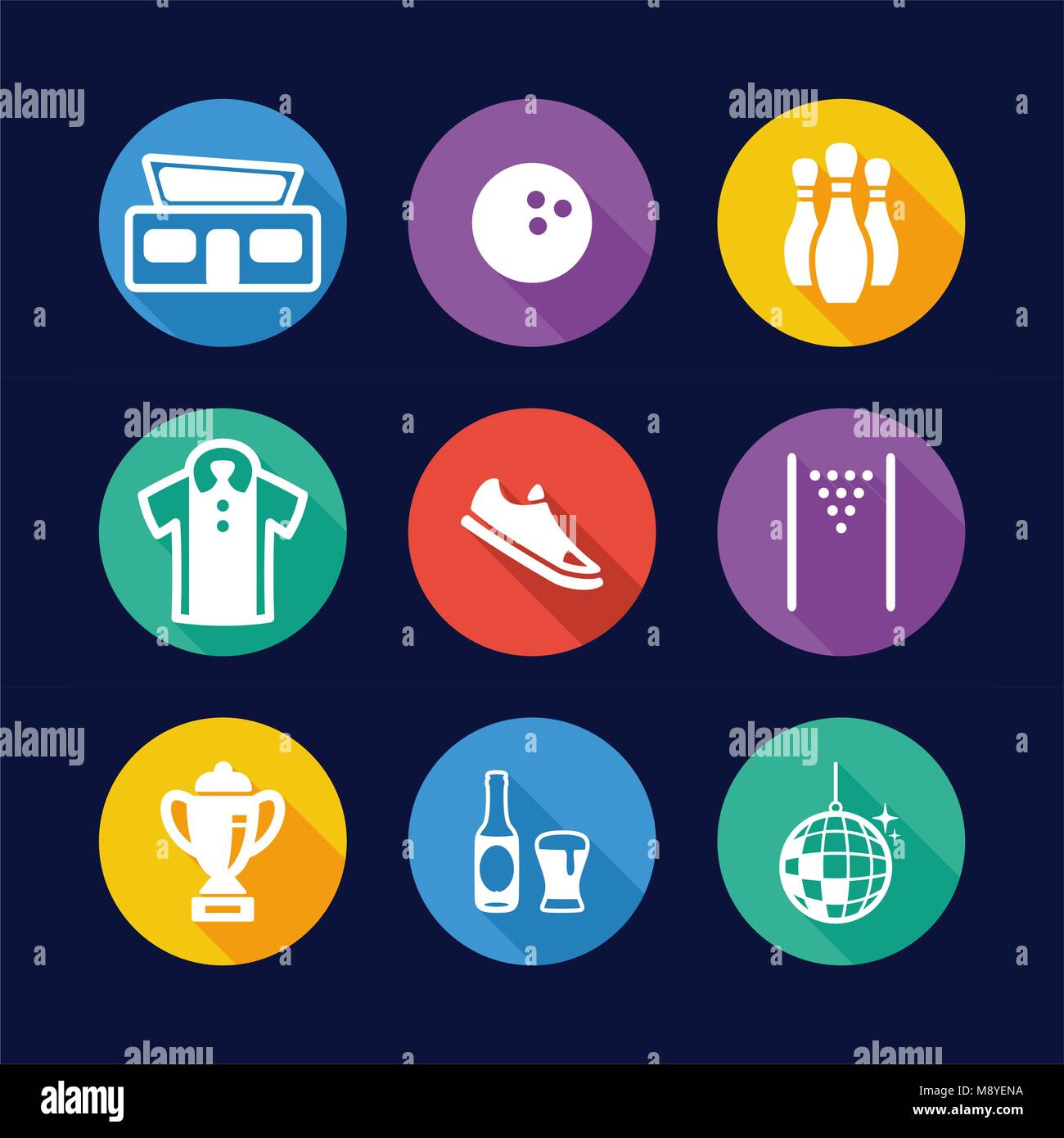 Bowling Icons Flat Design Circle Stock Vector Image & Art - Alamy