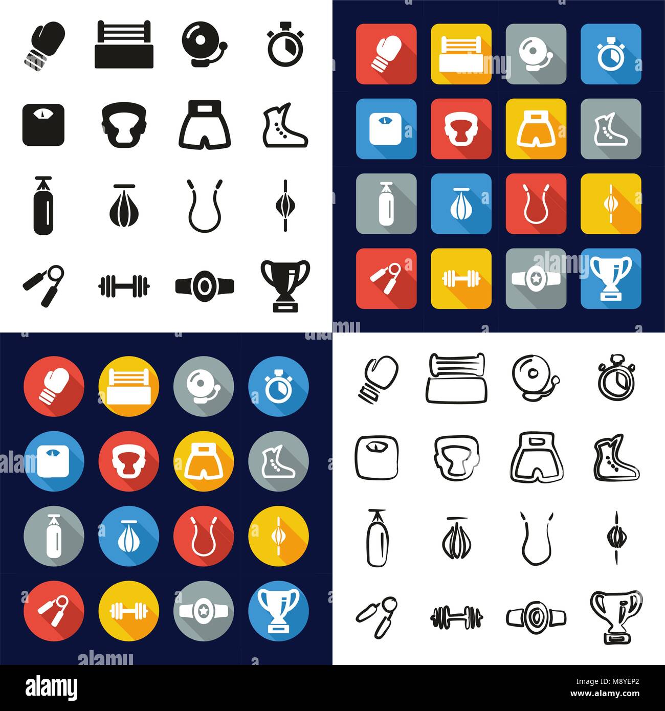 Boxing All in One Icons Black & White Color Flat Design Freehand Set Stock Vector Image & Art ...