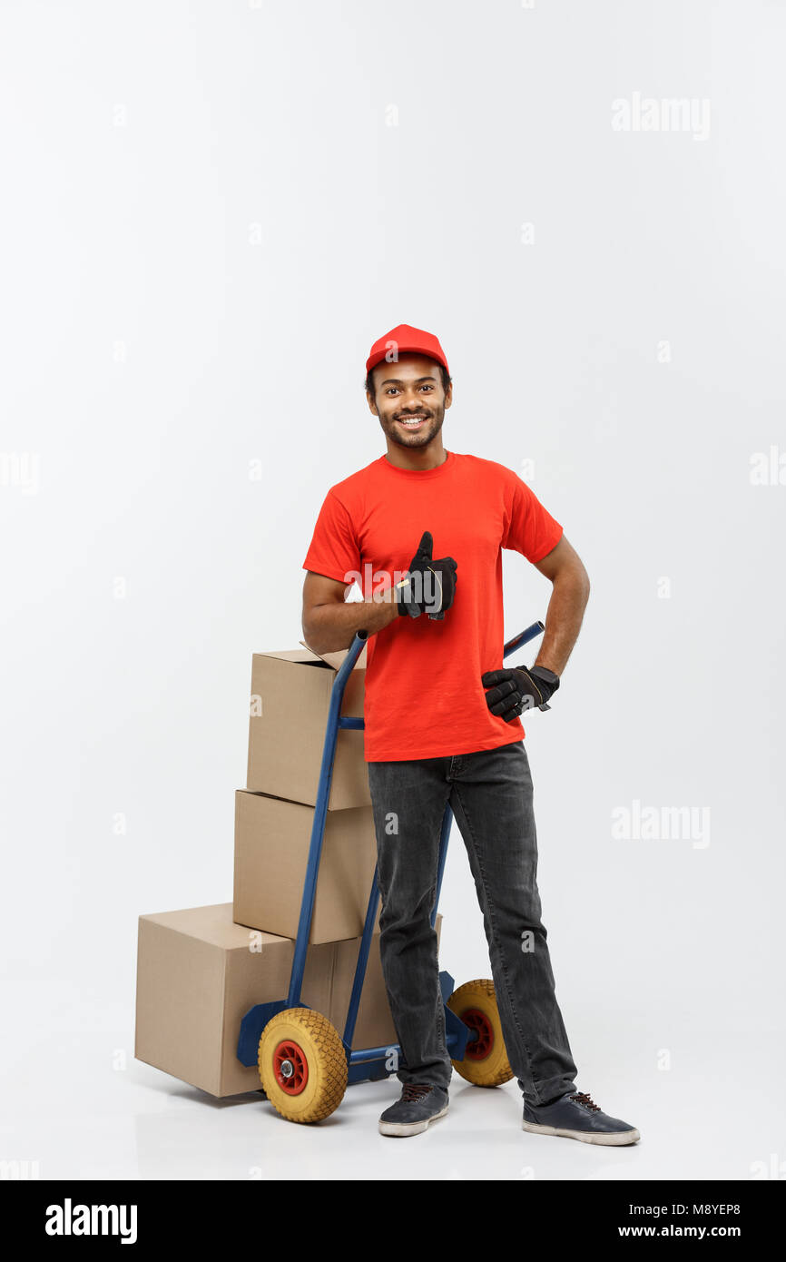 Delivery Concept - Portrait of Handsome African American delivery man ...