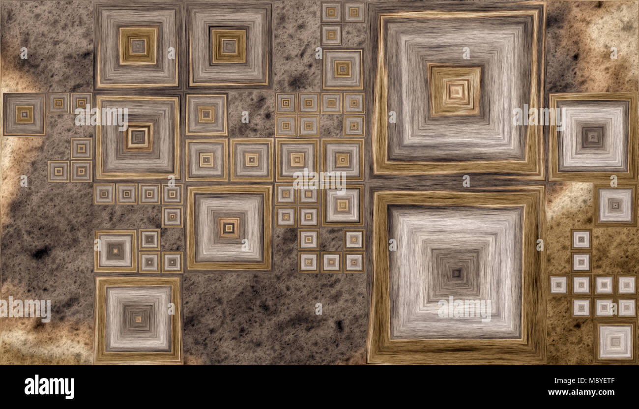 Grid of different size squares on a wooden background. 2d illustration ...