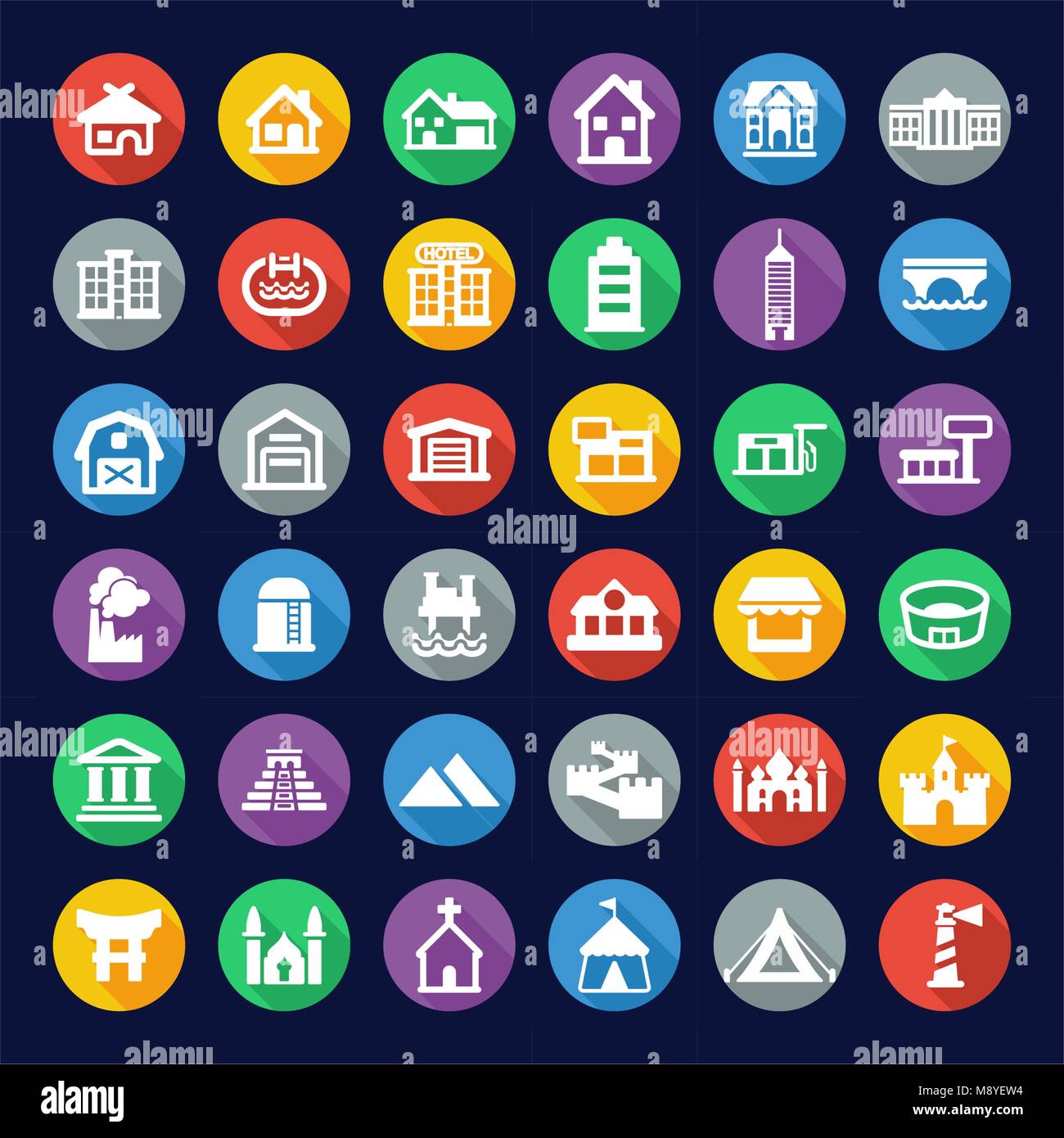 Buildings Icons Flat Design Circle Stock Vector Image & Art - Alamy