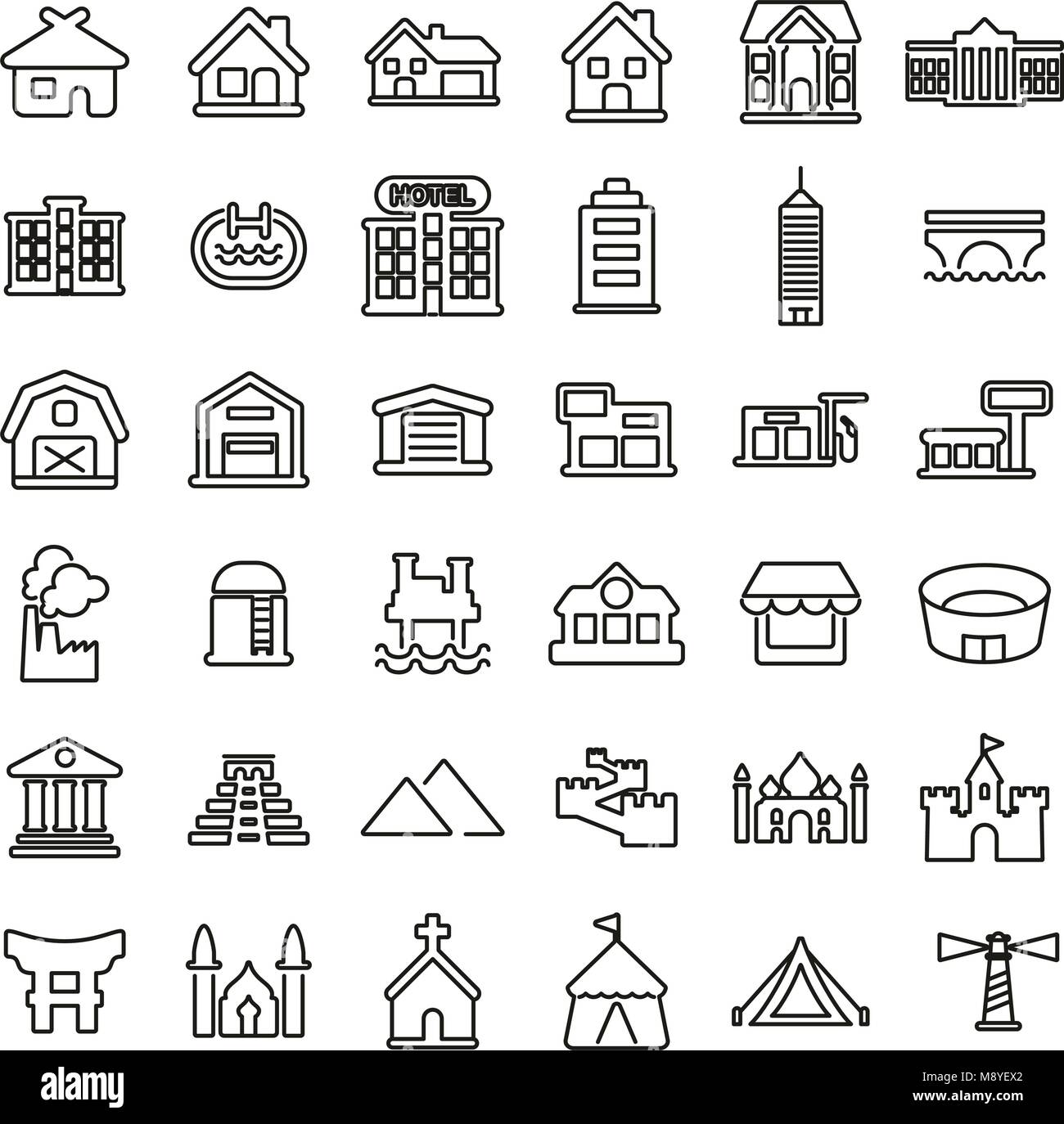 Buildings or Residential & Commercial Buildings Icons Thin Line Vector ...