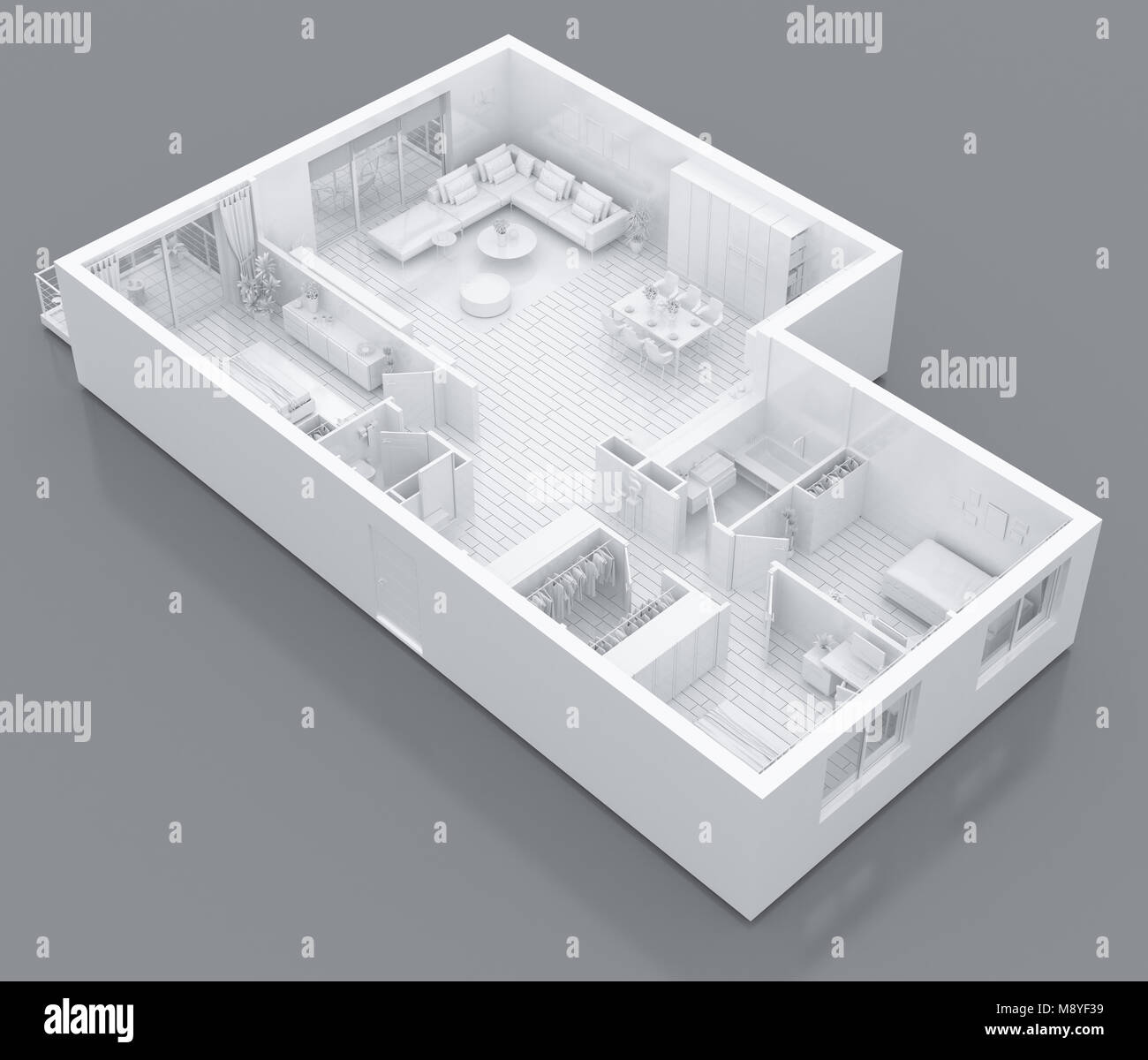 Mock up of furnished home apartment, paper model Stock Photo - Alamy
