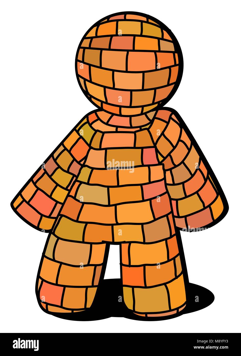 Cartoon brick figure drawing, vector illustration, vertical, isolated ...