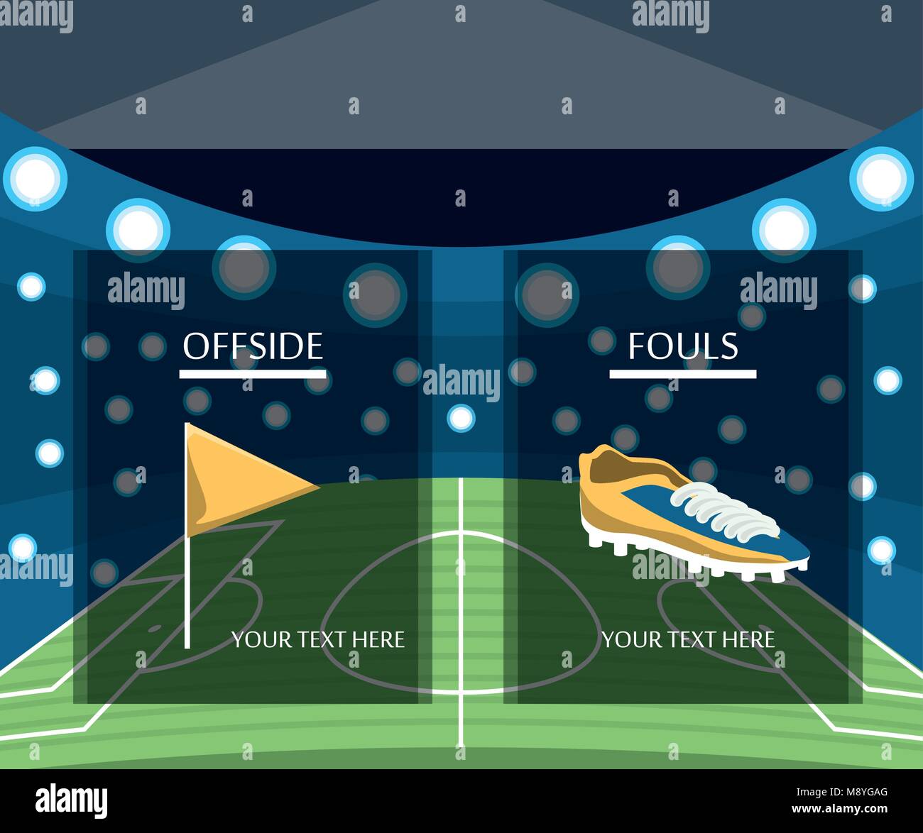 Offside flag and football boot over stadium background, colorful design ...