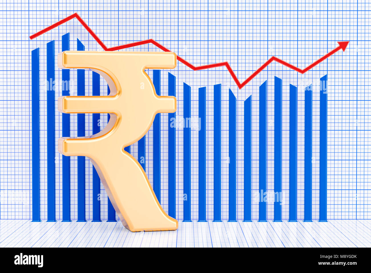 Rupee symbol with growing chart. 3D rendering Stock Photo - Alamy