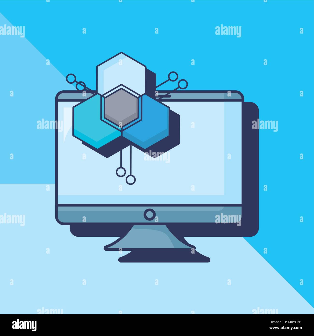 Computer monitor over blue background, colorful deign vector ...