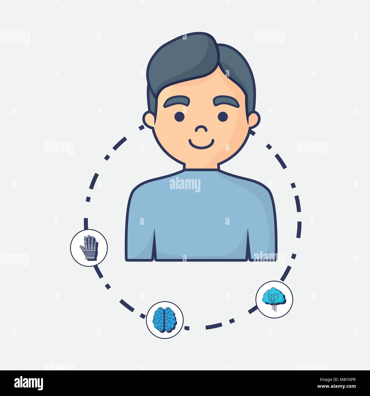 Artificial intelligence design with cartoon man and related icons ...