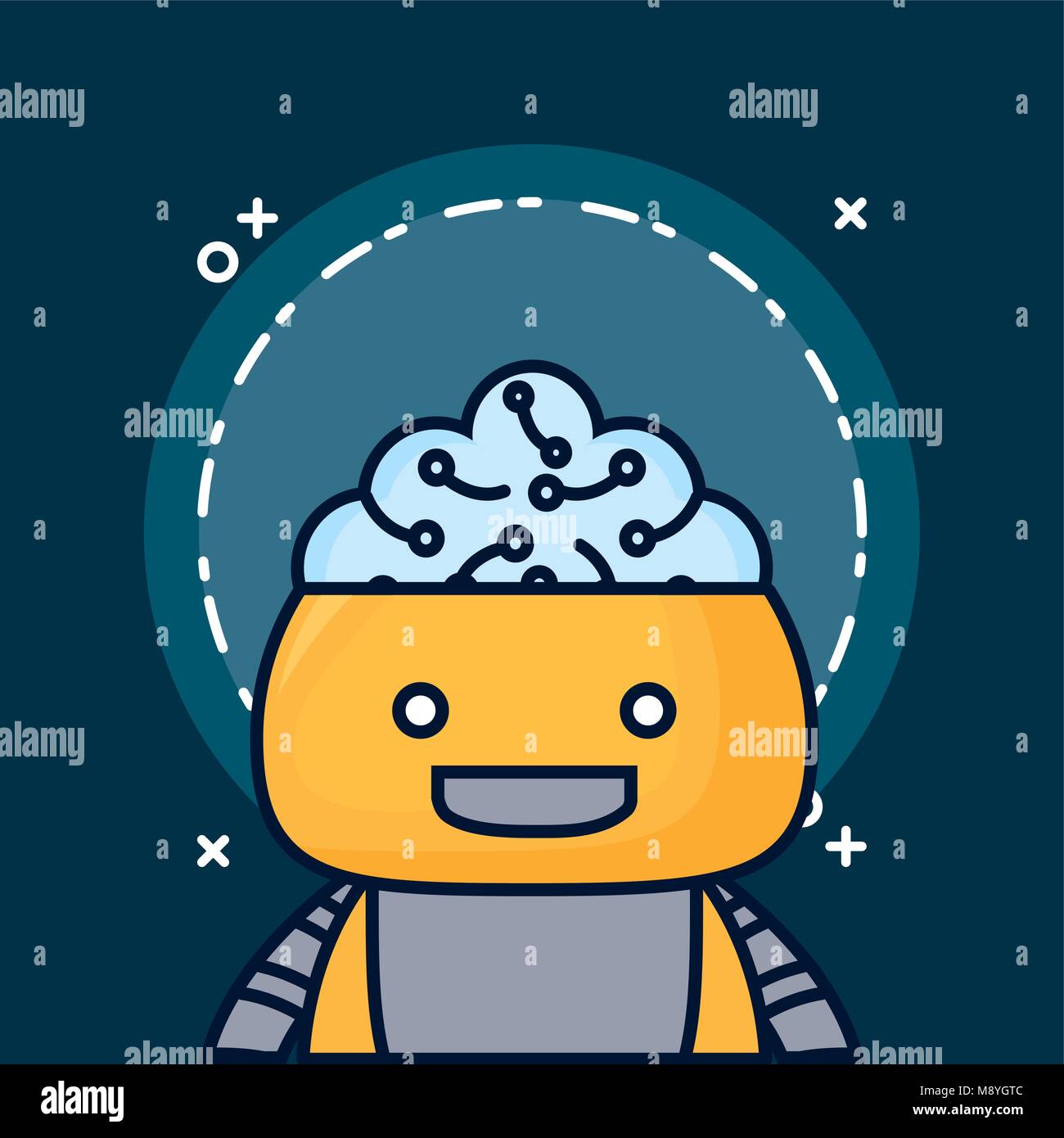 Artificial Intelligence design with cartoon robot showing the brain ... Artificial Intelligence design with cartoon robot showing the brain ...