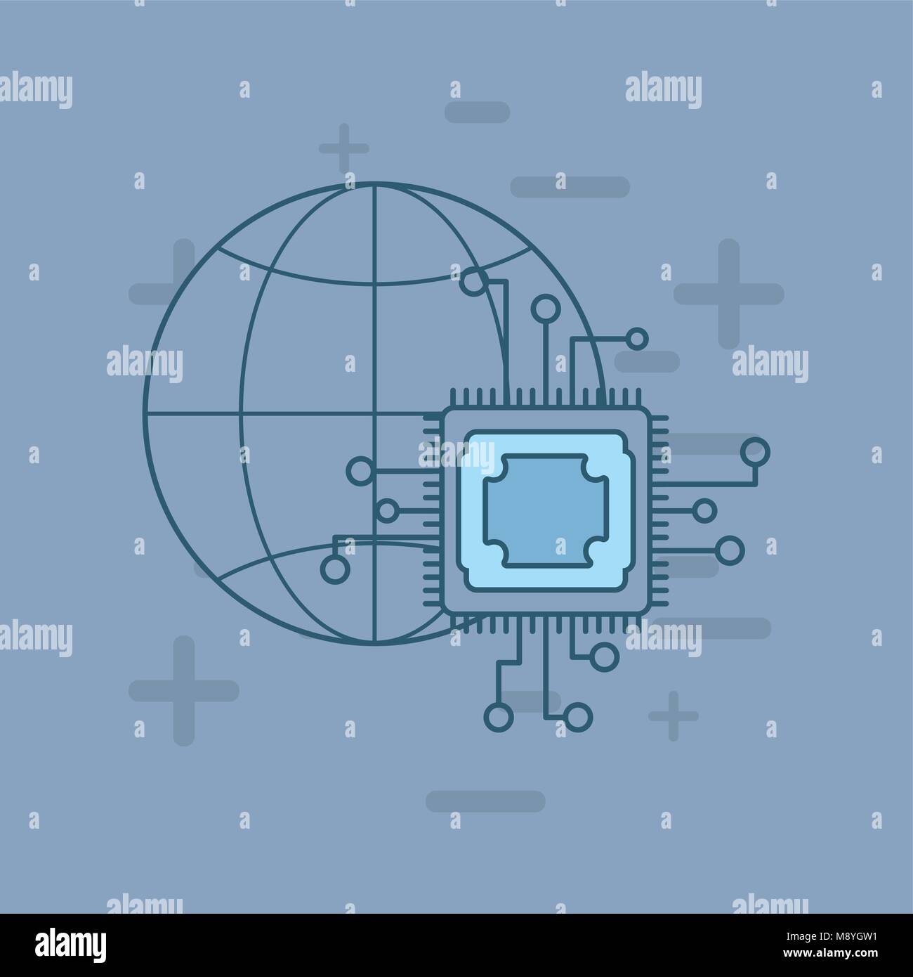 Artificial intelligence design with global sphere and chip over blue ...