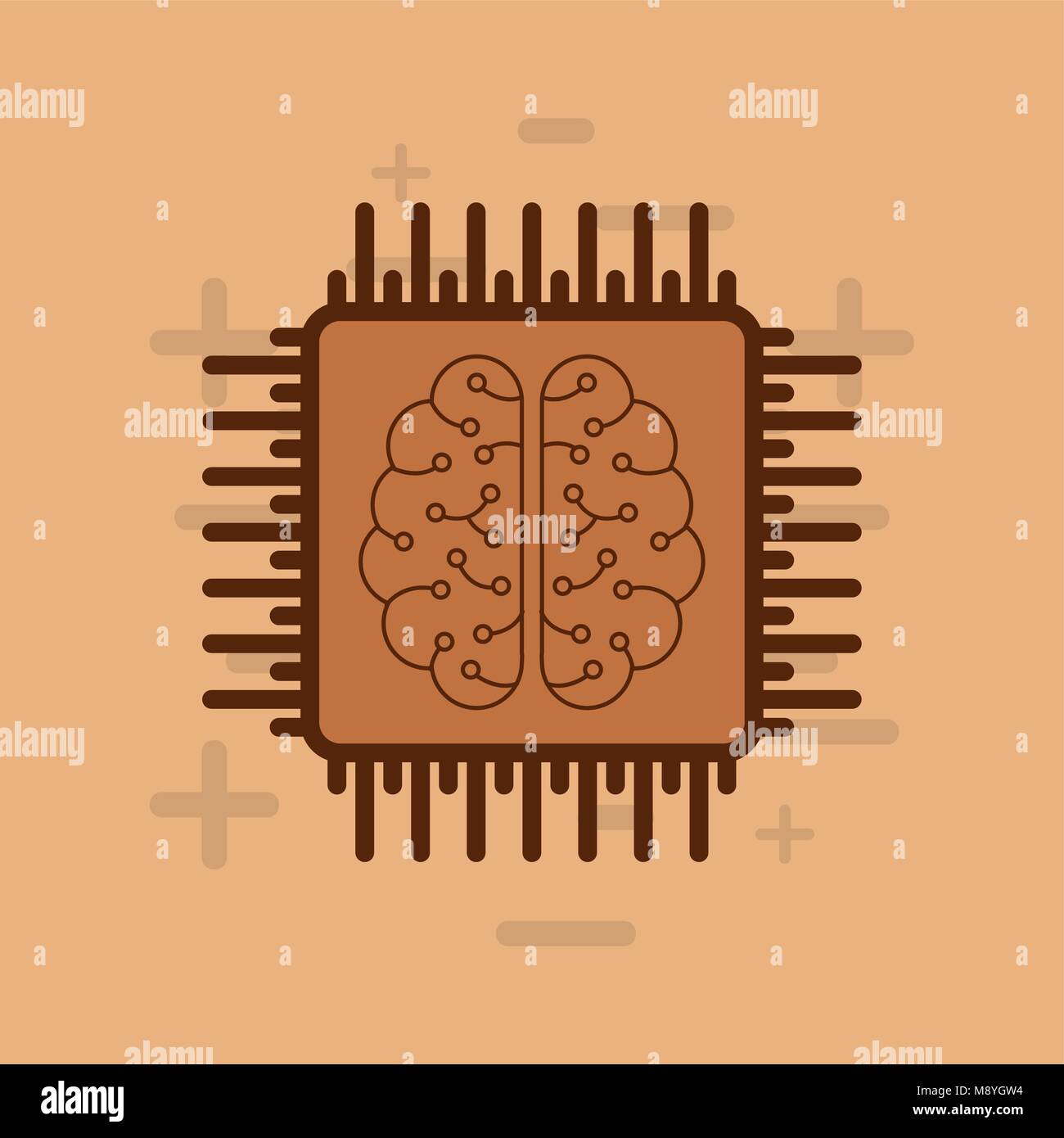 chip with brain icon over brown background, colorful design vector ...